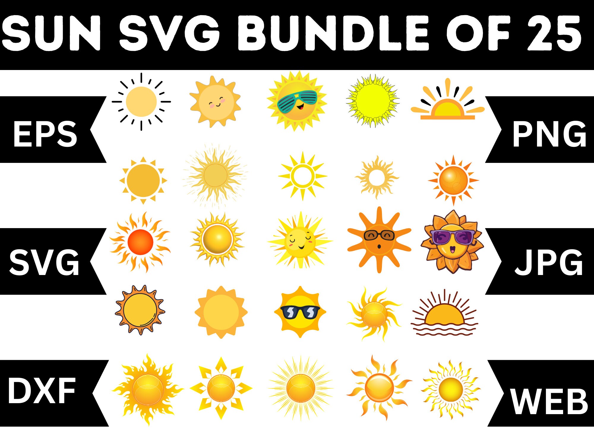 Summer Sun Svg Bundle\ Sun Vector and Clipart Files\ Sun Clipart for ...