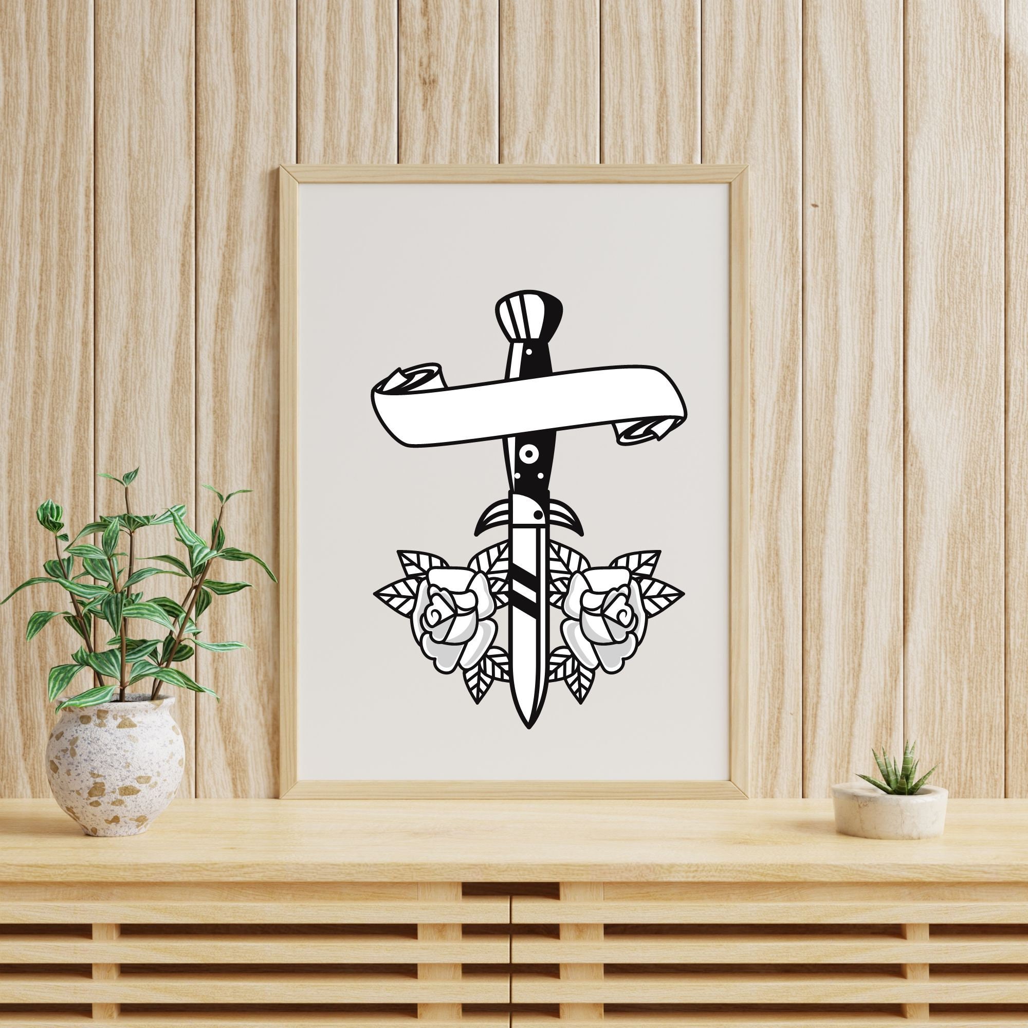 Knife and Roses Svg\ Sword Svg\ Flower Sword Svg File\ Floral Sword Cut ...