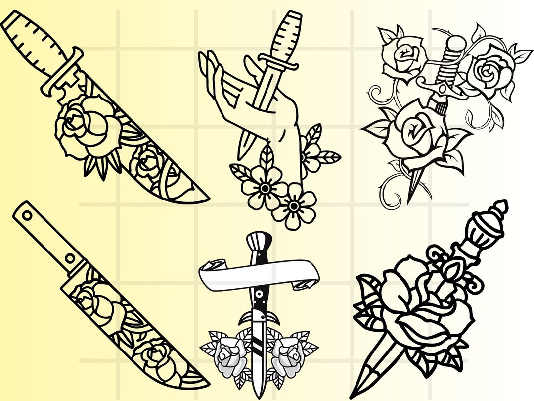 Knife and Roses Svg\ Sword Svg\ Flower Sword Svg File\ Floral Sword Cut ...