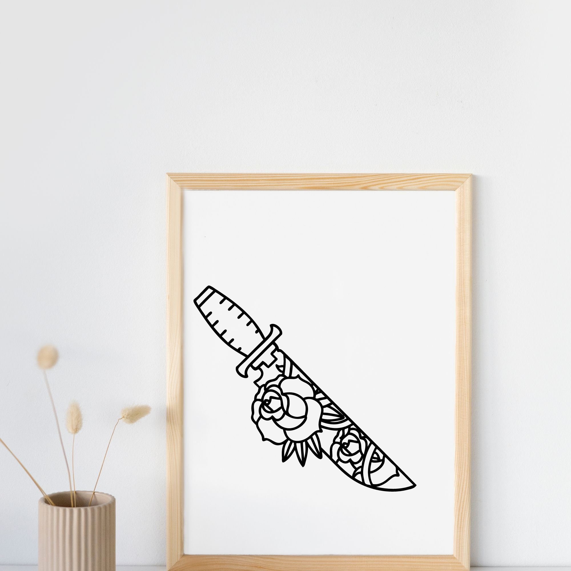 Knife and Roses Svg\ Sword Svg\ Flower Sword Svg File\ Floral Sword Cut ...