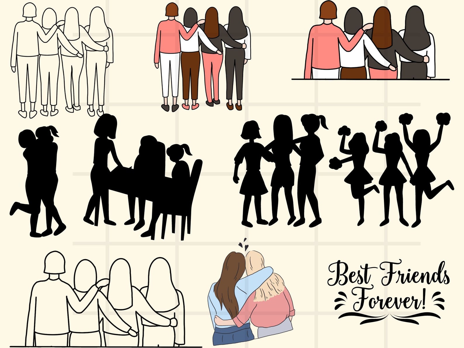 Best Friends Clipart BFF Clipart Besties Clipart Friendship - Etsy