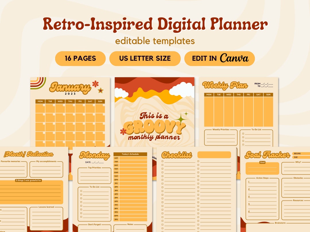 16-page Retro Groovy Canva Digital Planner Template Daily, Weekly ...