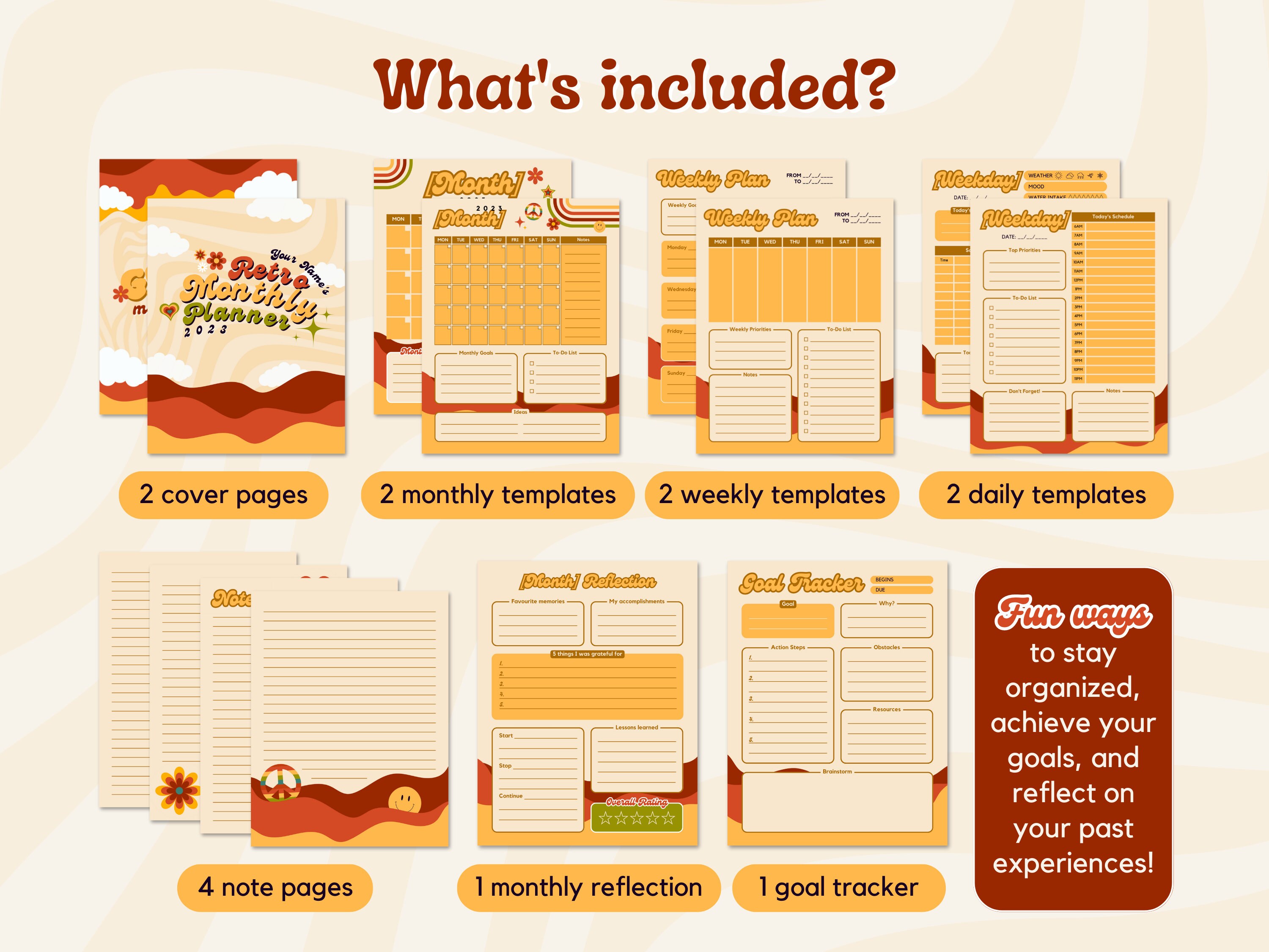 16-page Retro Groovy Canva Digital Planner Template Daily, Weekly ...