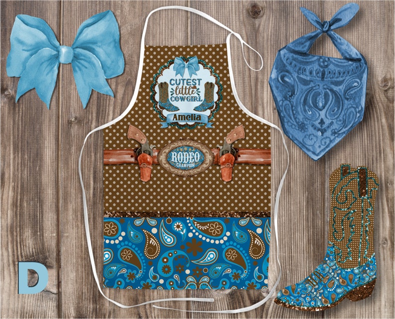 WESTERN KIDS APRON, Cowgirl Design, Kids Kitchen, Children's Apron With ...