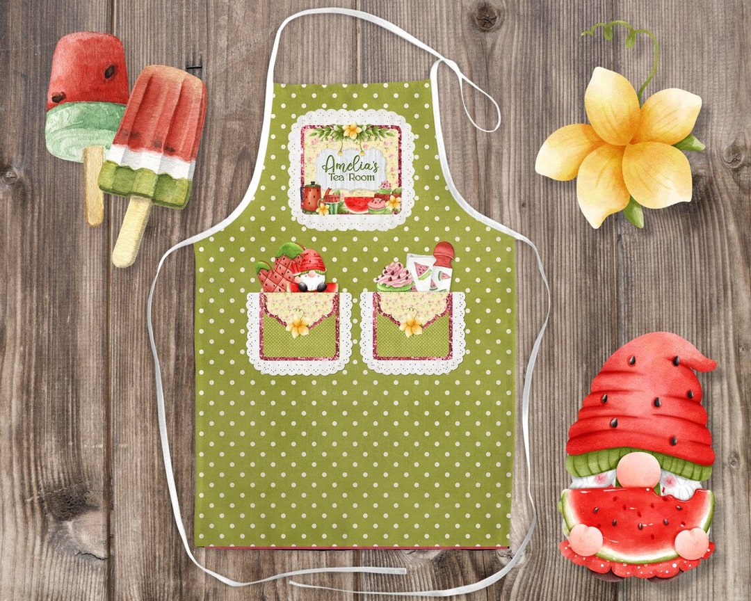 GIRLS CUSTOM APRON, Watermelon Polka Dotted Design, Girls Kitchen ...