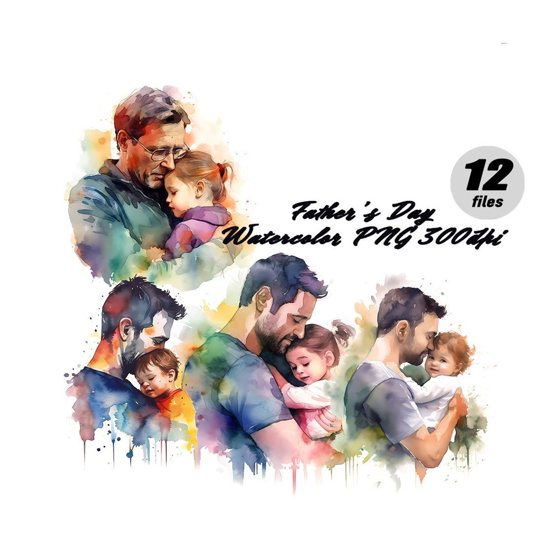 Father's Day Watercolor Clipart Set 12 Fatherhood 8K Clipart Instant ...
