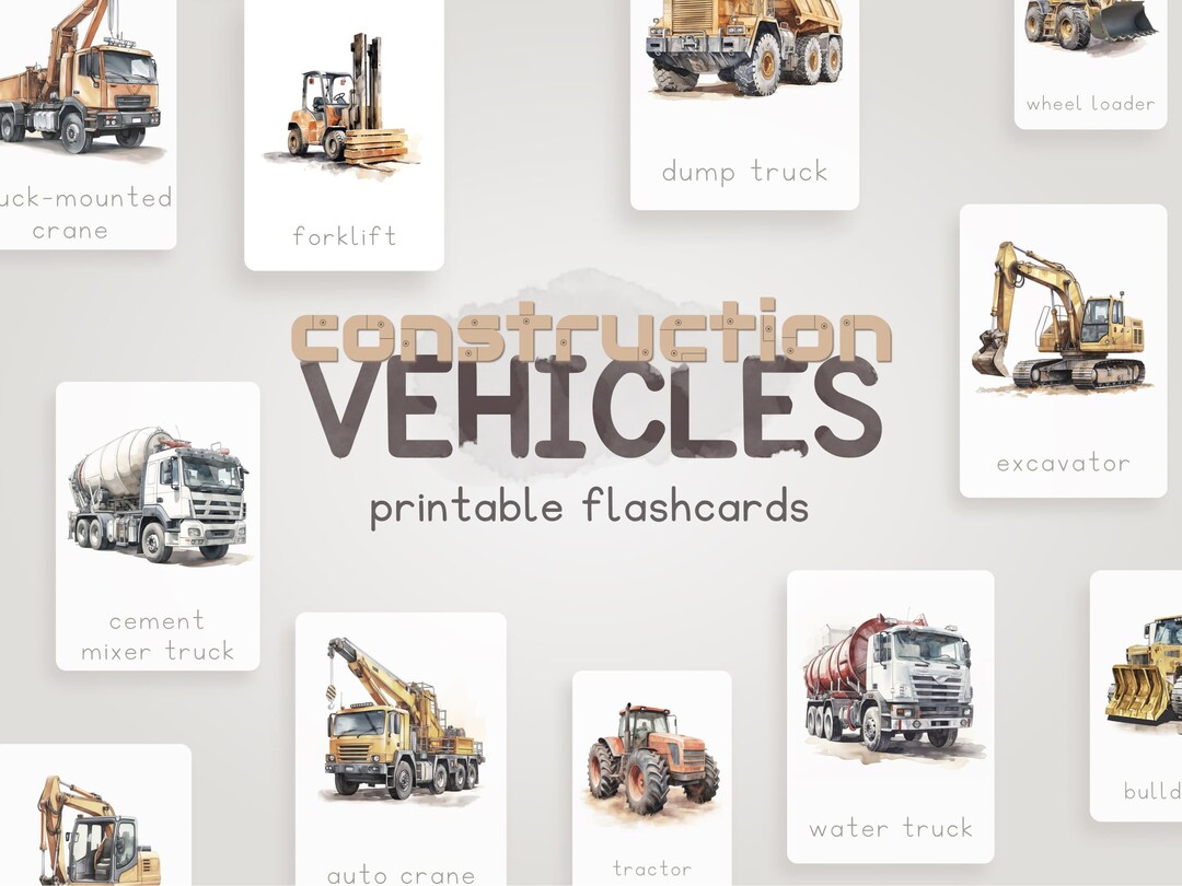 Construction Vehicles Printable Flashcards, Montessori Learning Cards ...