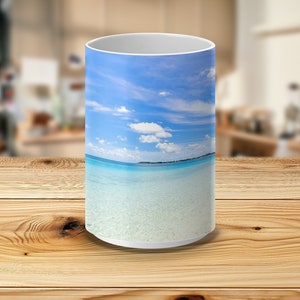 Tropical Beach Paradise Mug, Crystal Clear Water, White Sand Beach ...