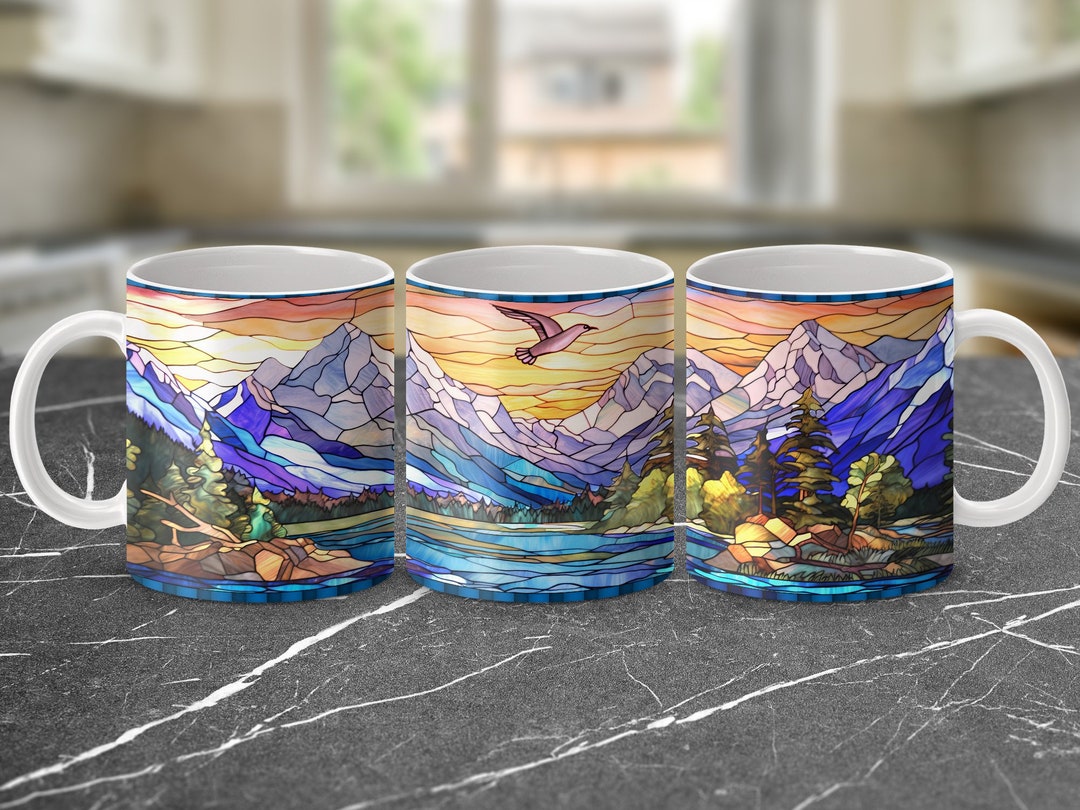 Colorful Mountain Landscape Mug, Artistic Nature Scenery Coffee Cup ...