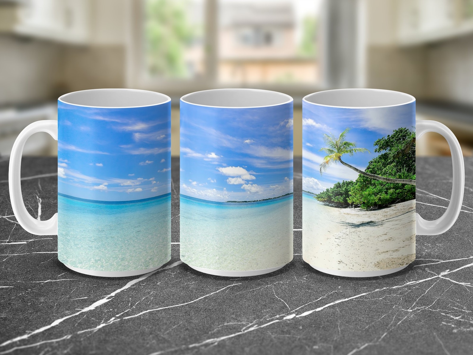 Tropical Beach Paradise Mug, Crystal Clear Water, White Sand Beach ...