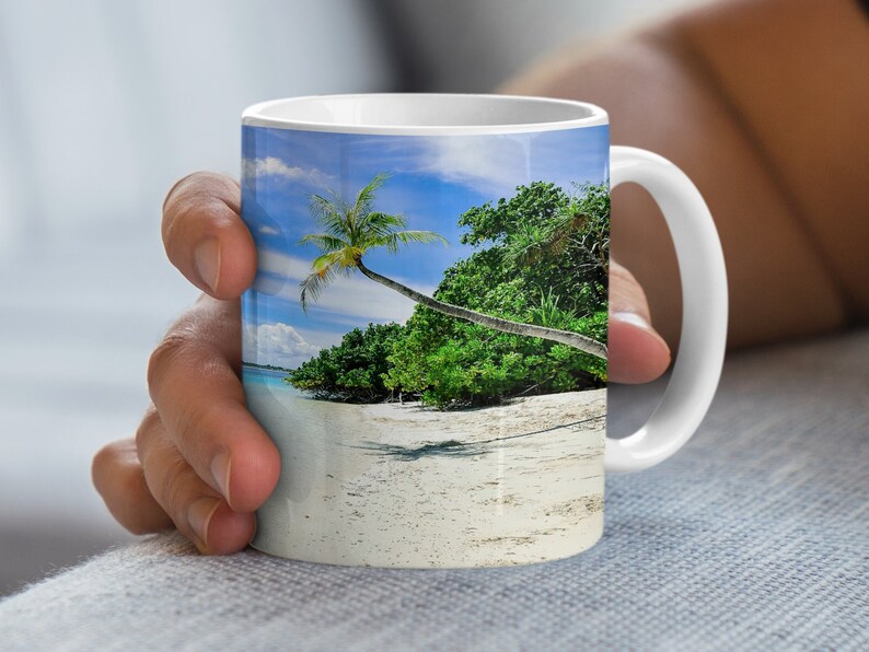 Tropical Beach Paradise Mug, Crystal Clear Water, White Sand Beach ...