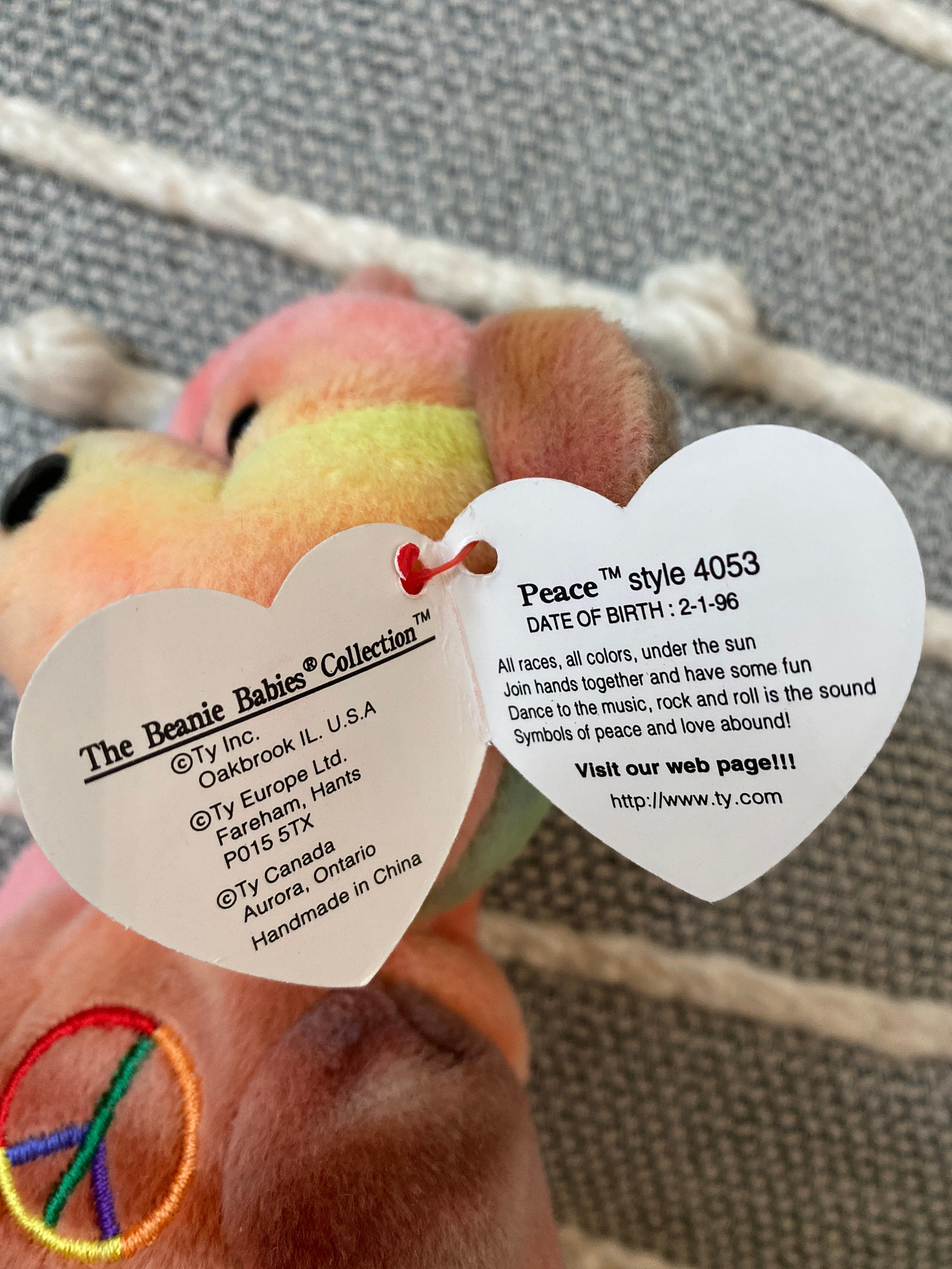 Rare 1996 Peace Sign Beanie Baby 1st Edition W/ Errors, PVC Pellets - Etsy