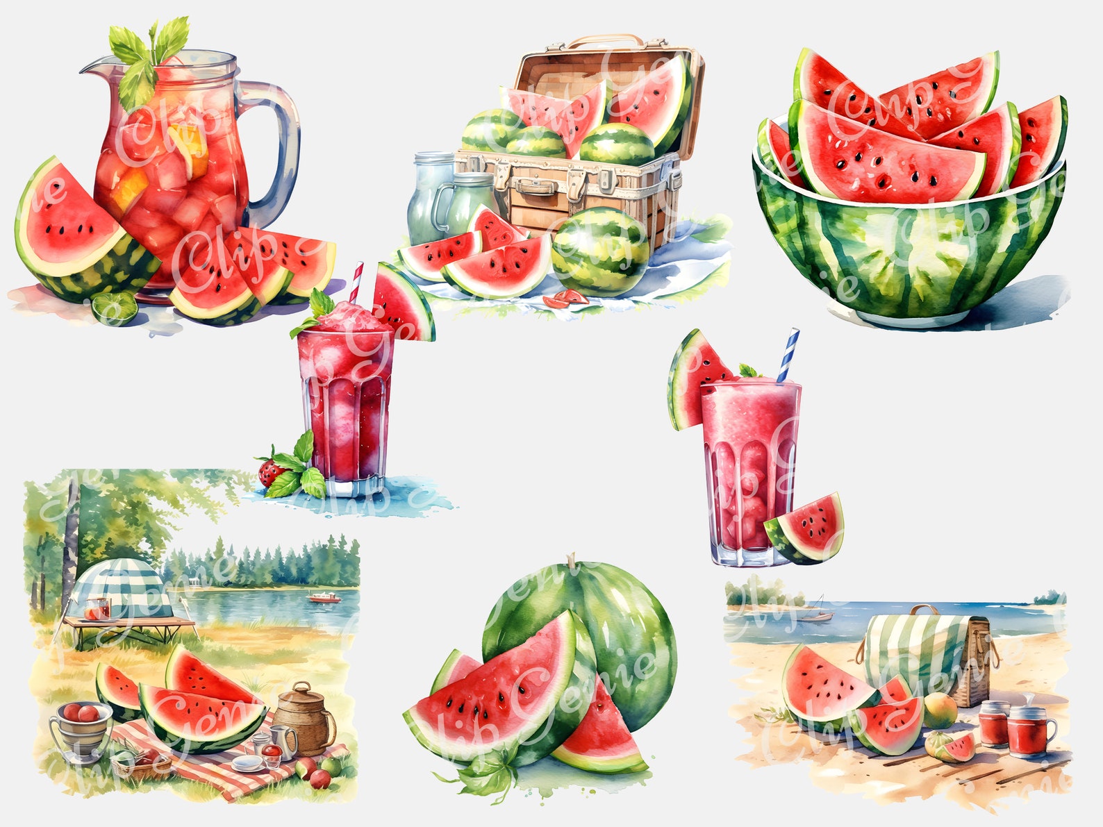 Watermelon Clipart Watercolor Watermelon PNG Summer Fruit - Etsy