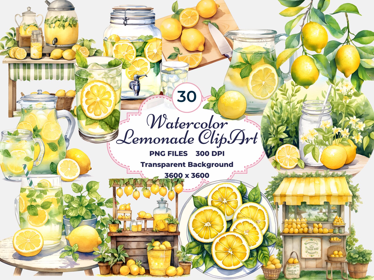 Watercolor Lemonade Clipart Lemonade Stand PNG Summer Drink - Etsy