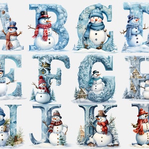 Snowman Alphabet Clipart, Snowman Letters and Numbers PNG, Holiday ...