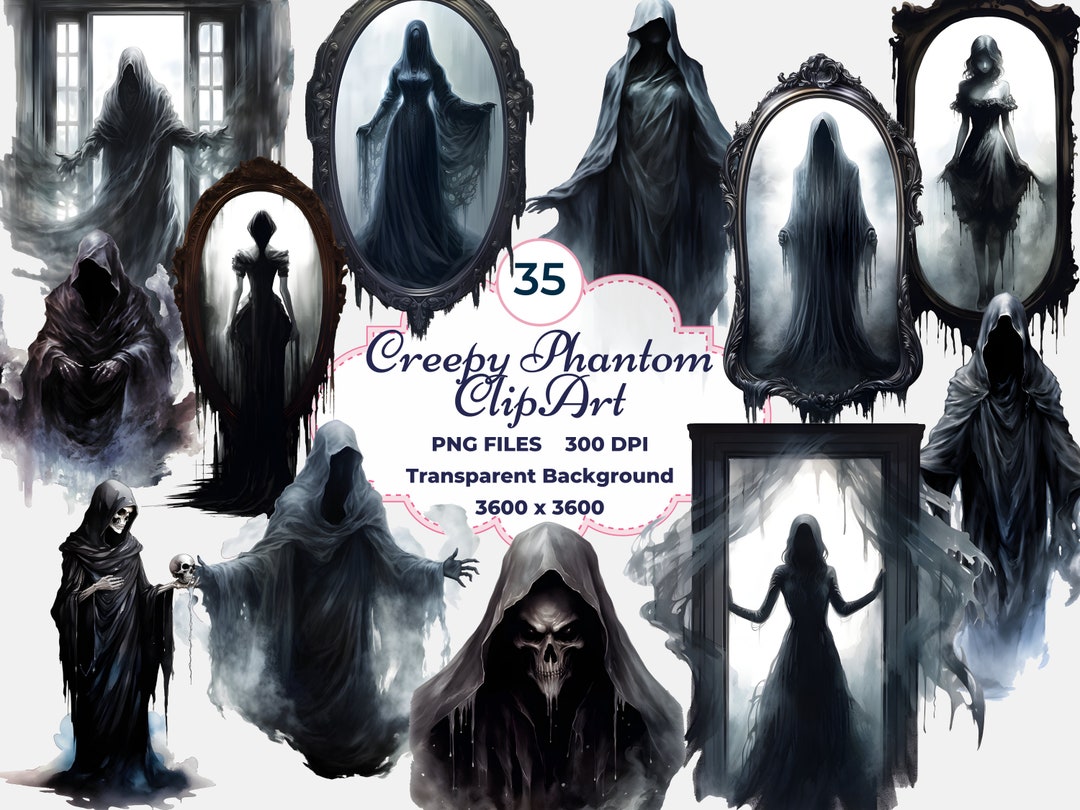 Creepy Phantom Clipart, Ghost PNG, Scary Spirit Clipart, Wraith PNG ...
