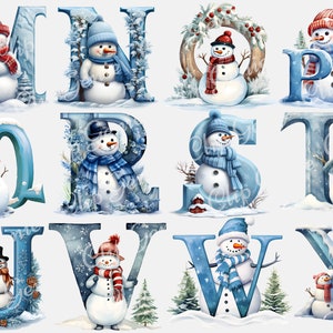 Snowman Alphabet Clipart, Snowman Letters and Numbers PNG, Holiday ...