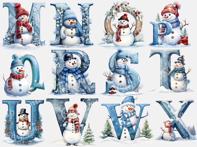 Snowman Alphabet Clipart Snowman Letters and Numbers PNG - Etsy