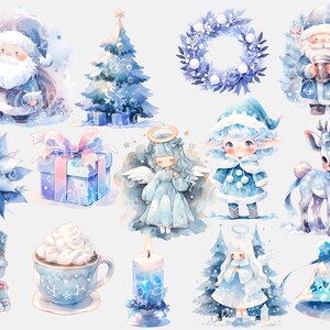 Cute Blue Christmas Clipart, Blue Christmas PNG, Santa, Angel, Hot ...
