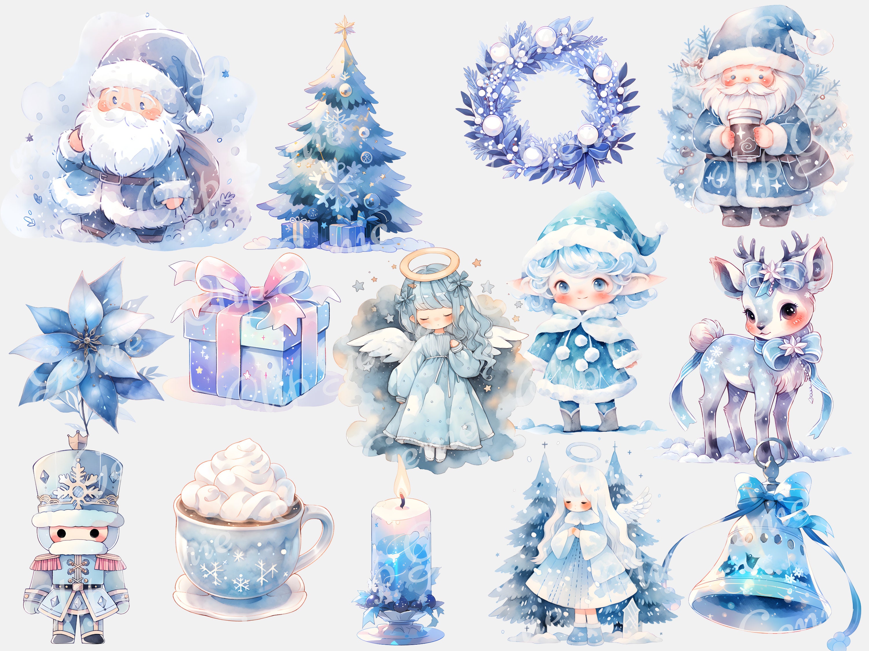 Cute Blue Christmas Clipart, Blue Christmas PNG, Santa, Angel, Hot ...