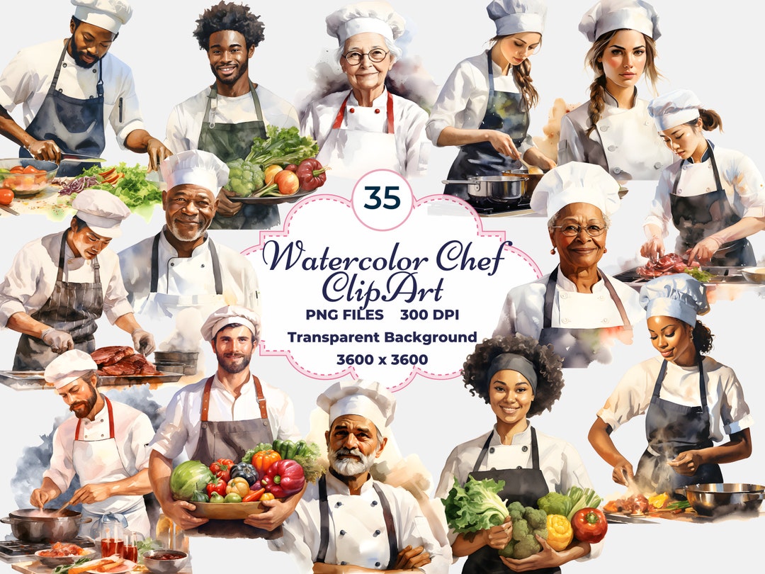 Watercolor Chef Clipart, Chef PNG, Culinary Clipart, Sublimation - Etsy