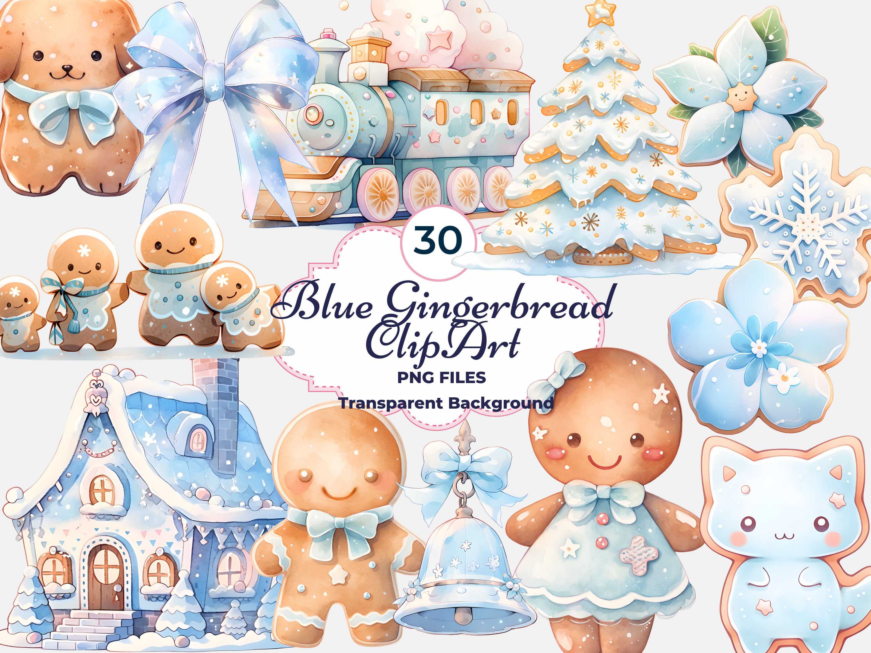 Blue Gingerbread Clipart, Christmas Gingerbread PNG, Cute Gingerbread ...