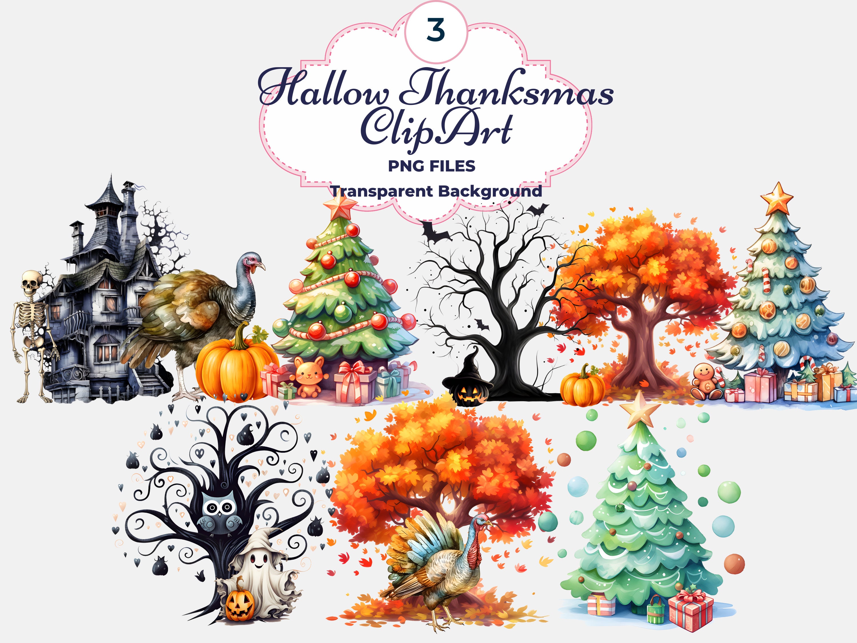 Hallo Thanksmas Clipart Halloween Thanksgiving Christmas - Etsy