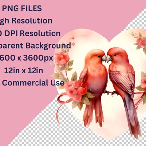 Valentines Love Bird Clipart, Love Birds PNG, Valentines Sublimation ...