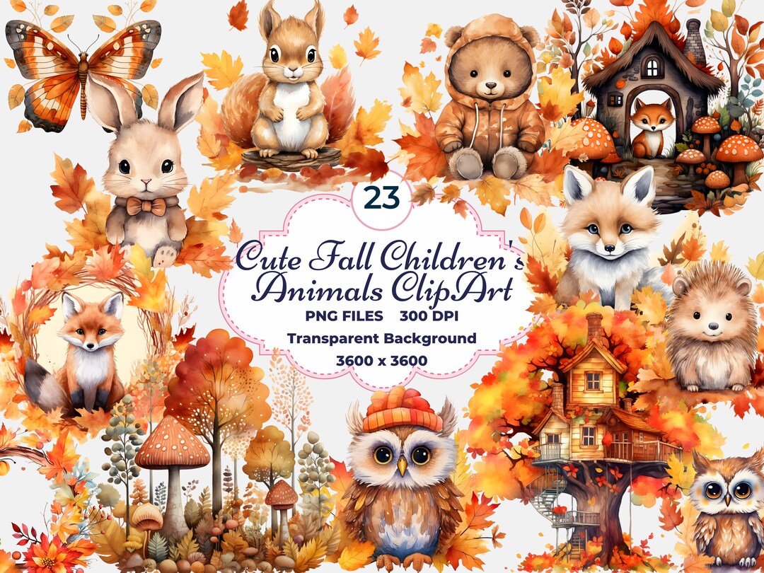 Cute Fall Children's Animals Clipart, Fall Animals PNG, Nursery Animals ...