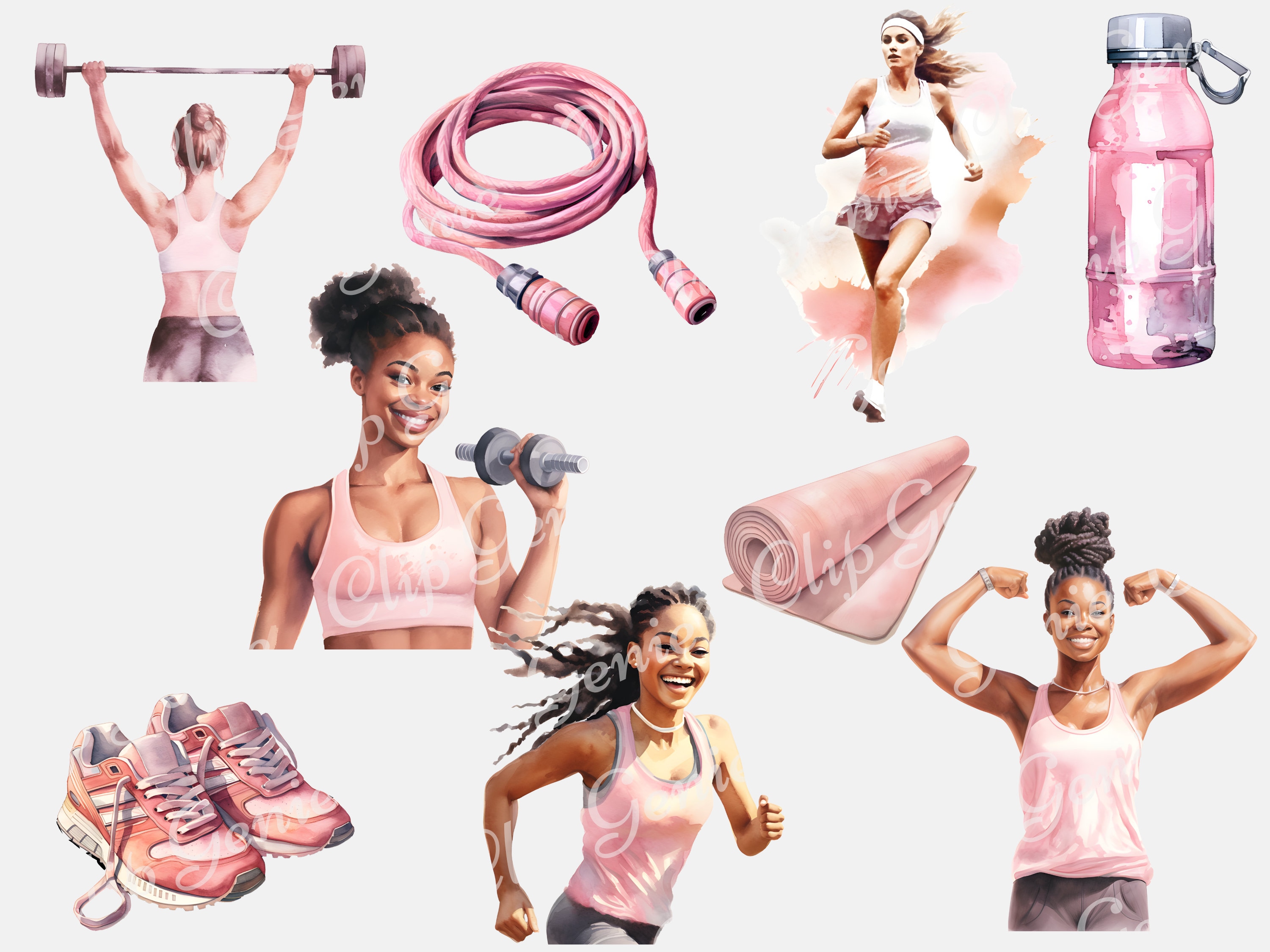 Pink Workout Clipart Watercolor Fitness PNG Gym Equipment - Etsy
