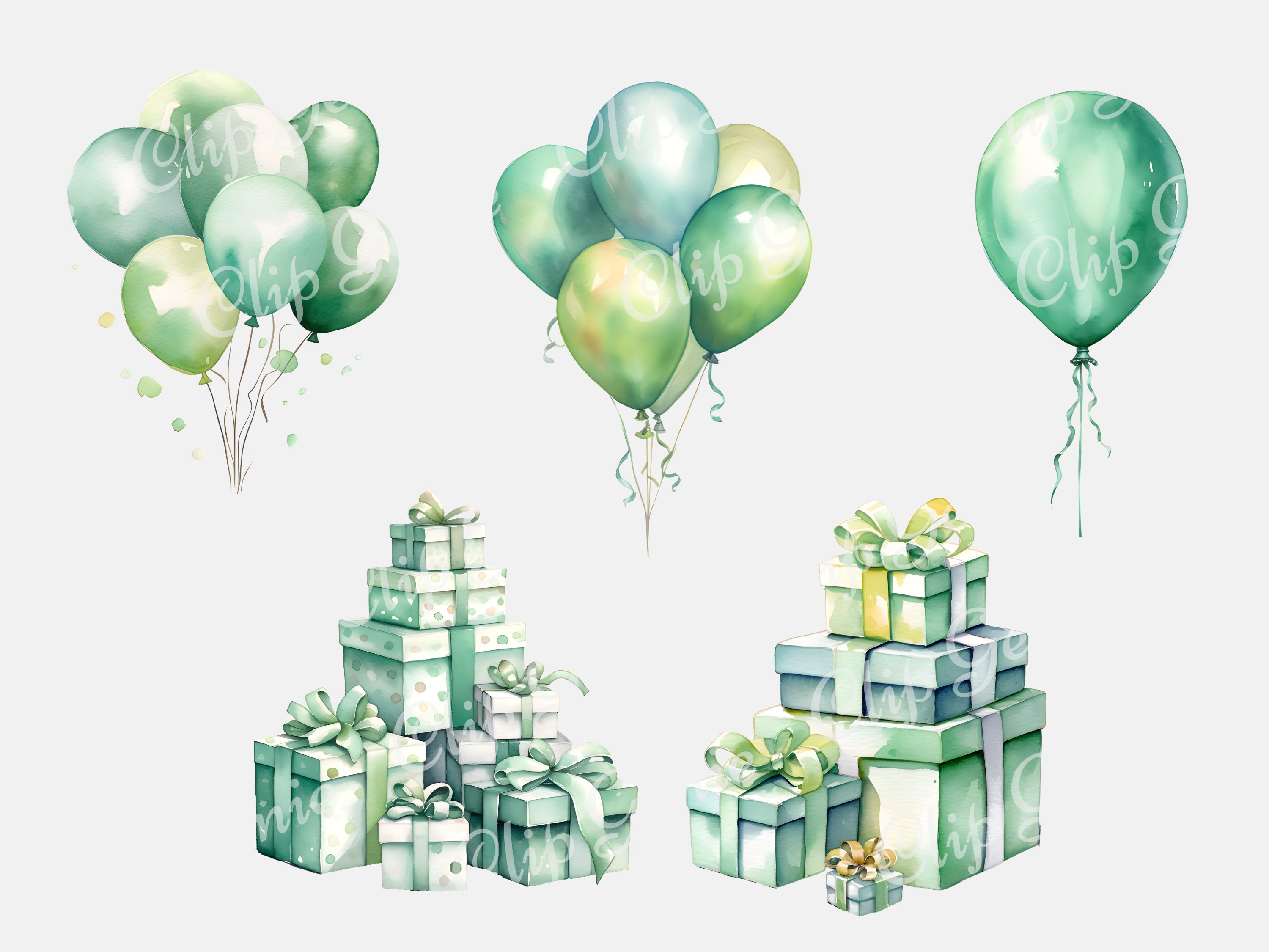 Green Birthday Clipart Watercolor Birthday PNG Green - Etsy