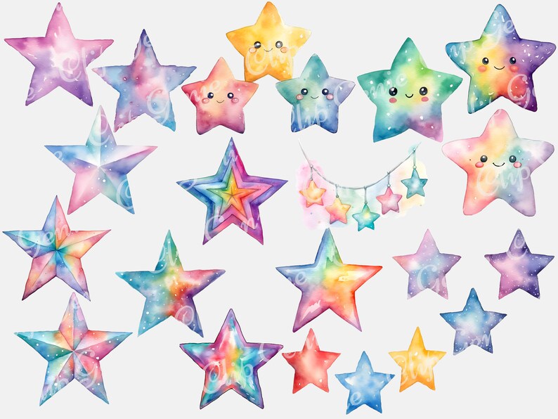 Star Clipart, Star PNG, Rainbow Stars, Pastel Stars, Children's Clipart ...
