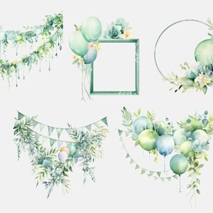 Watercolor Green Birthday Clipart, Balloons, Cake (PNG Files) - Etsy
