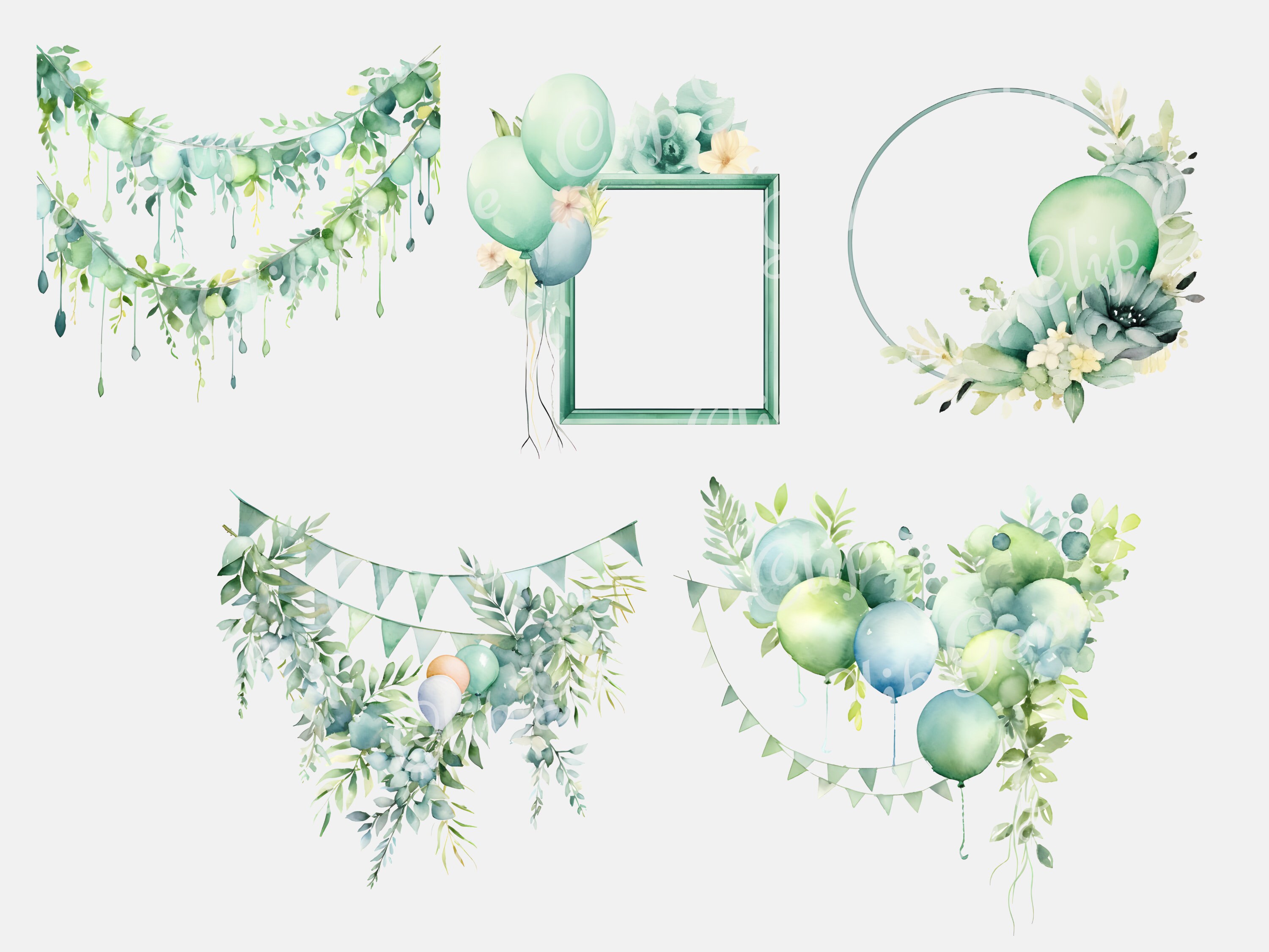 Green Birthday Clipart Watercolor Birthday PNG Green - Etsy