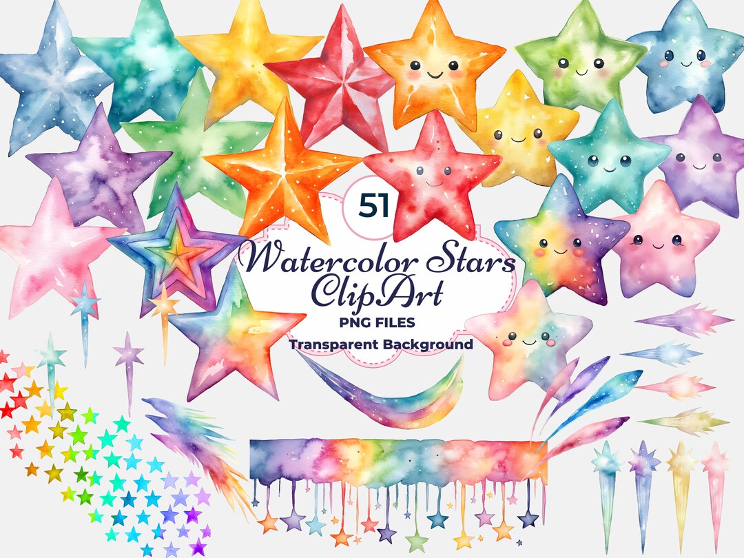 Star Clipart, Star PNG, Rainbow Stars, Pastel Stars, Children's Clipart ...