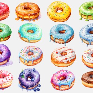 Colorful Donut Clipart, Watercolor Donuts PNG, Dessert PNG, Sweet ...