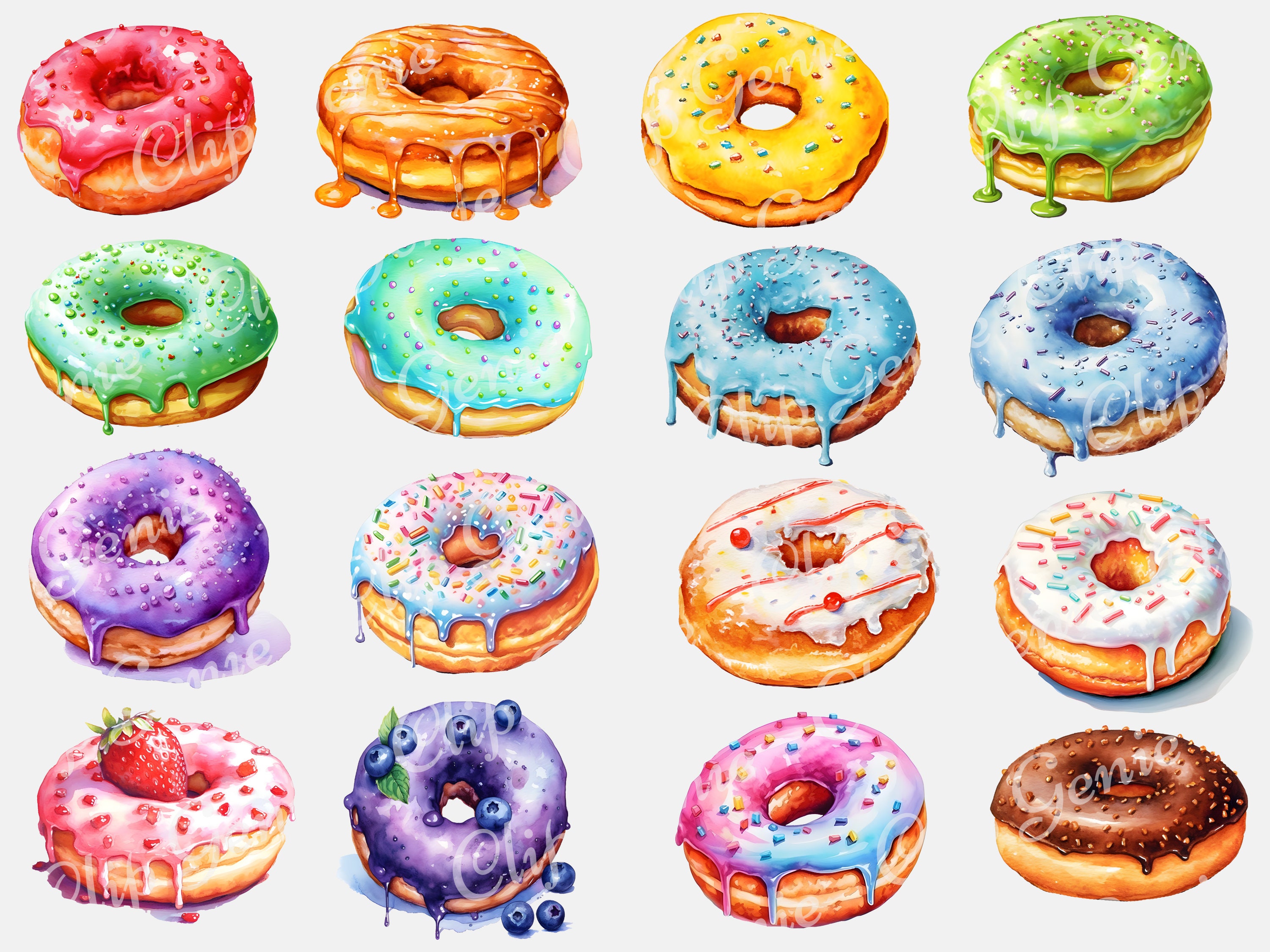 Colorful Donut Clipart Watercolor Donuts PNG Dessert PNG - Etsy