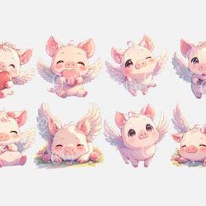 Flying Pig Clipart, Cute Pig PNG, Kawaii Piggy, Sublimation ...