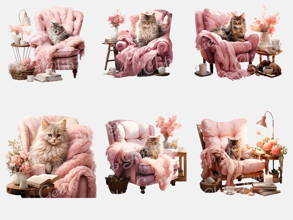 Cozy Cats Clipart Cute Kitty PNG Cats on Armchair Clipart - Etsy