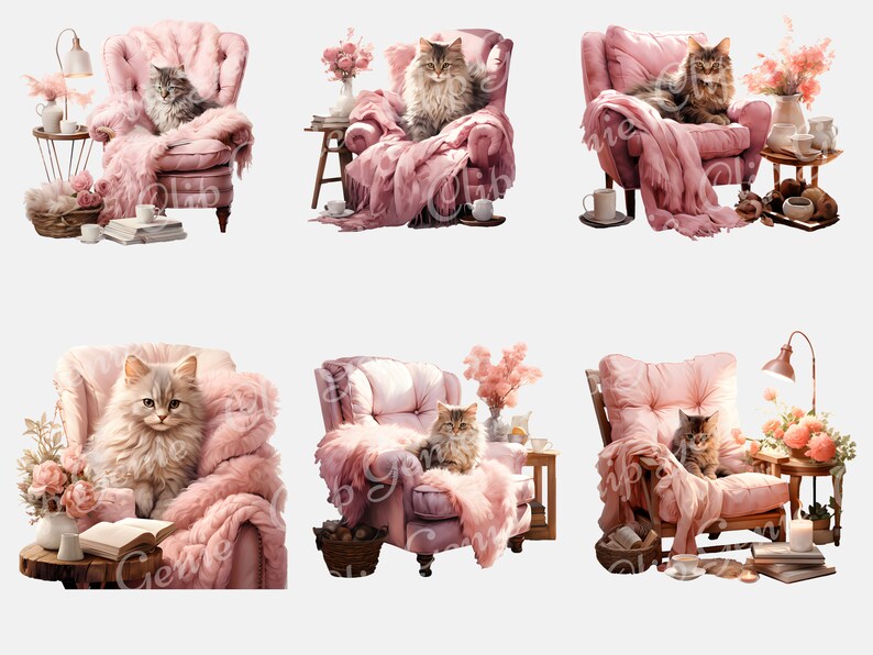 Cozy Cats Clipart Cute Kitty PNG Cats on Armchair Clipart - Etsy
