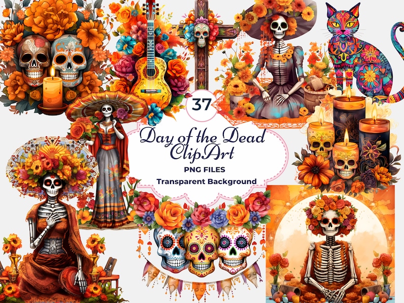Day of the Dead Clipart, Day of the Dead PNG, Día De Los Muertos, Sugar ...