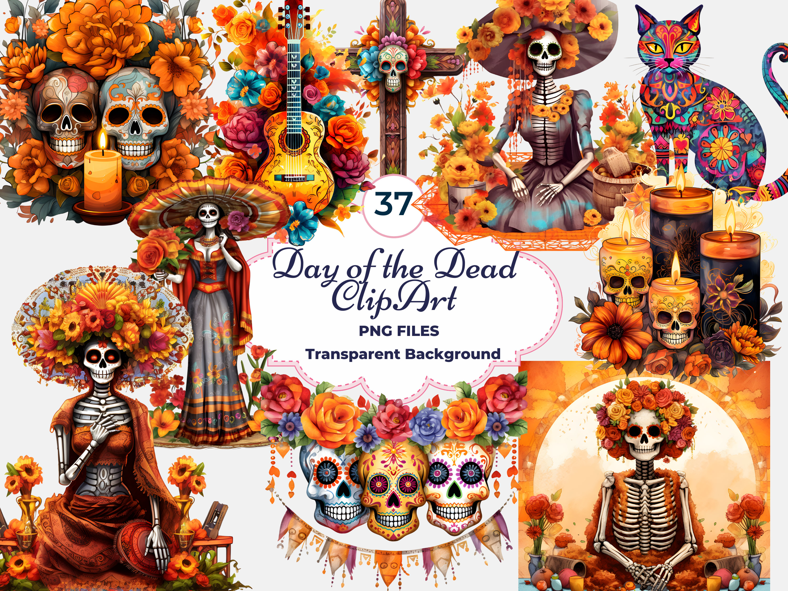 Day of the Dead Clipart, Day of the Dead PNG, Día De Los Muertos, Sugar ...