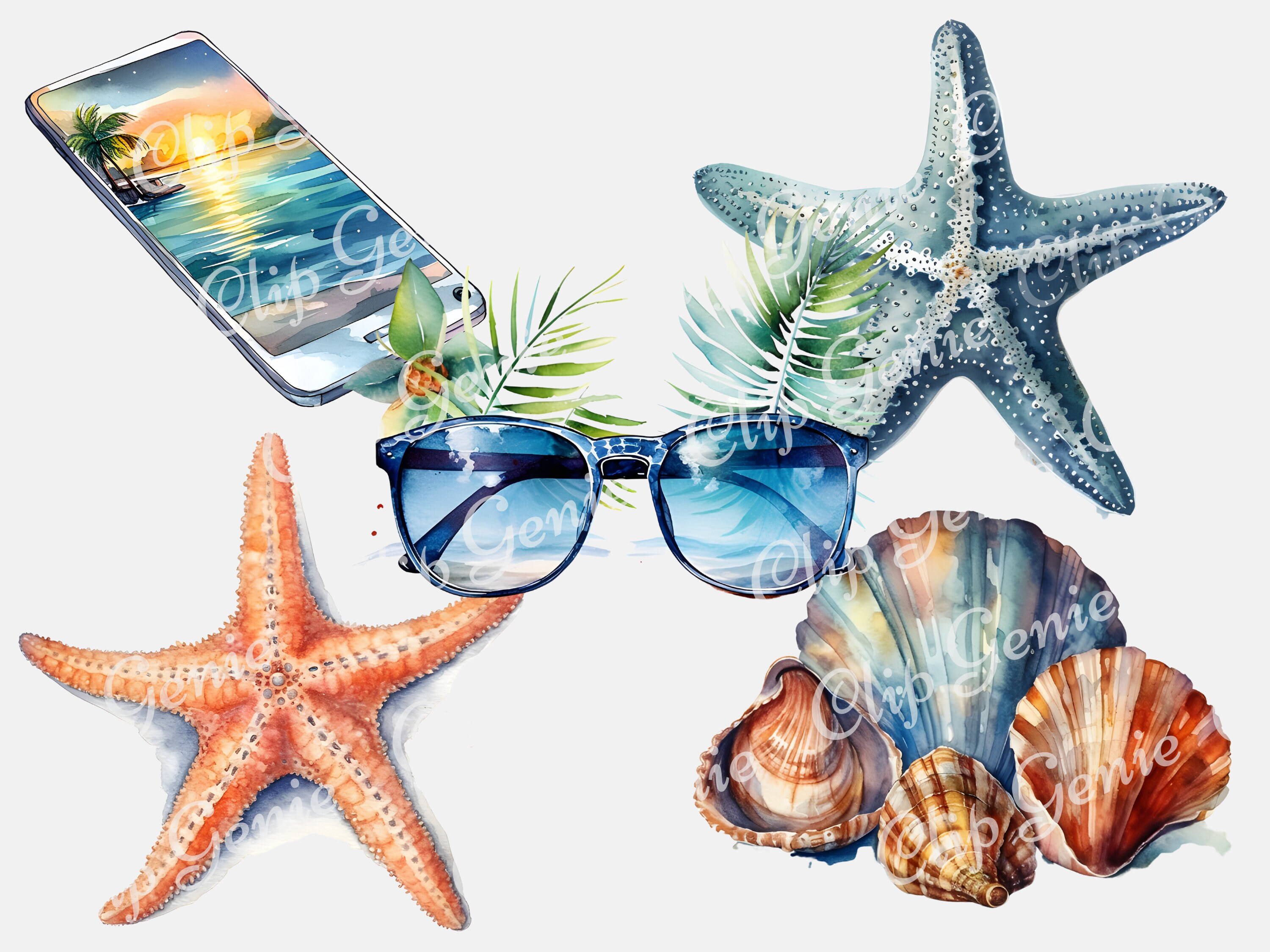 Watercolor Beach Clipart Watercolor Summer Beach Clipart - Etsy