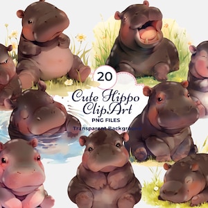 Cute Baby Hippo Clipart, Baby Pygmy Hippo PNG, Happy Hippo, Sublimation ...