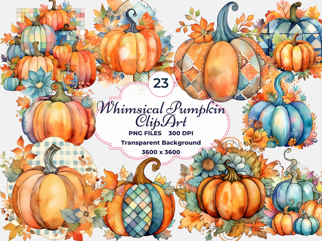 Whimsical Pumpkin Clipart, Colorful Pumpkin PNG, Patchwork Fall ...