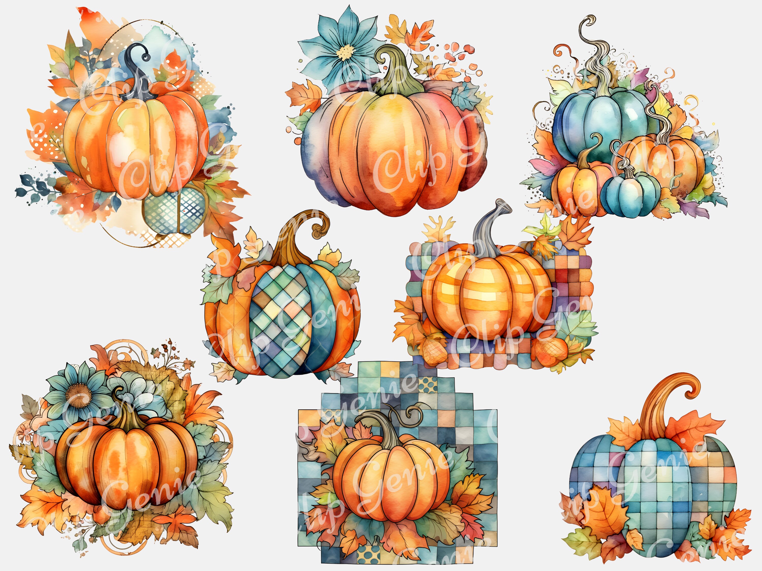 Whimsical Pumpkin Clipart Colorful Pumpkin PNG Patchwork - Etsy