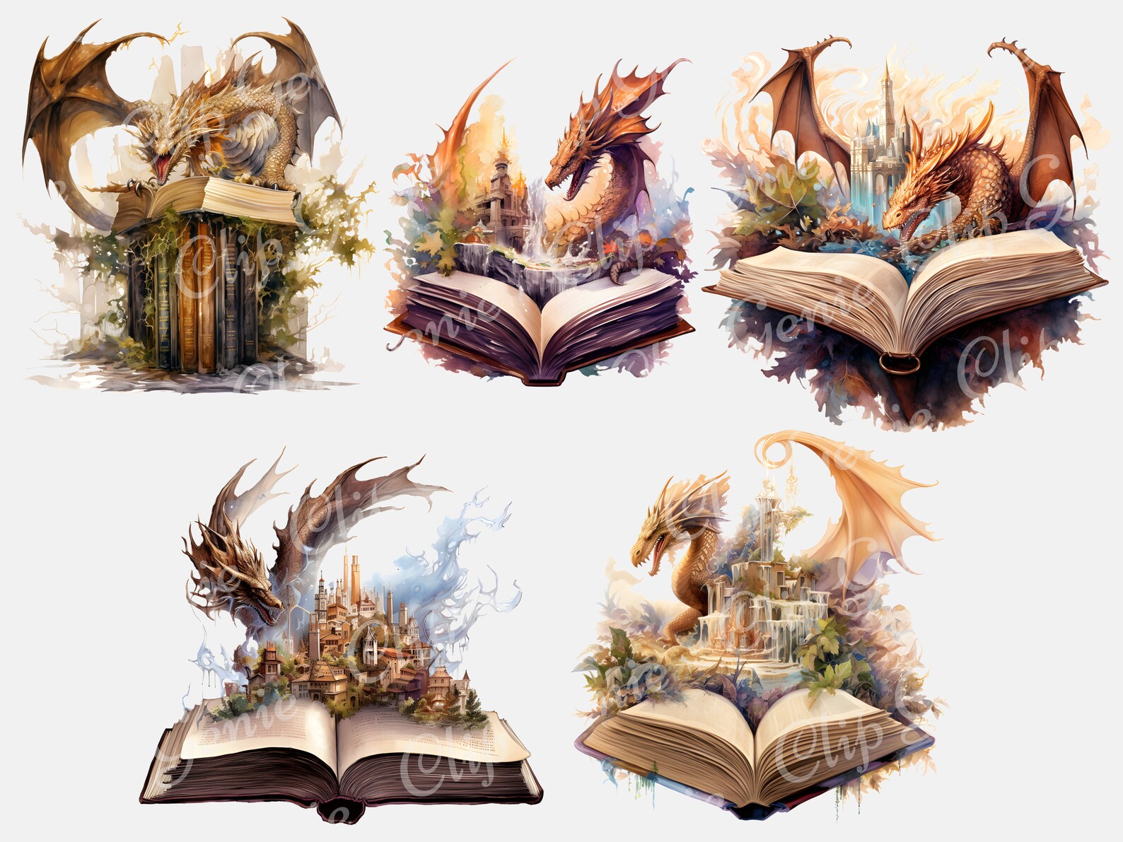 Dragon Book Clipart Watercolor Dragon Open Book PNG Magical - Etsy
