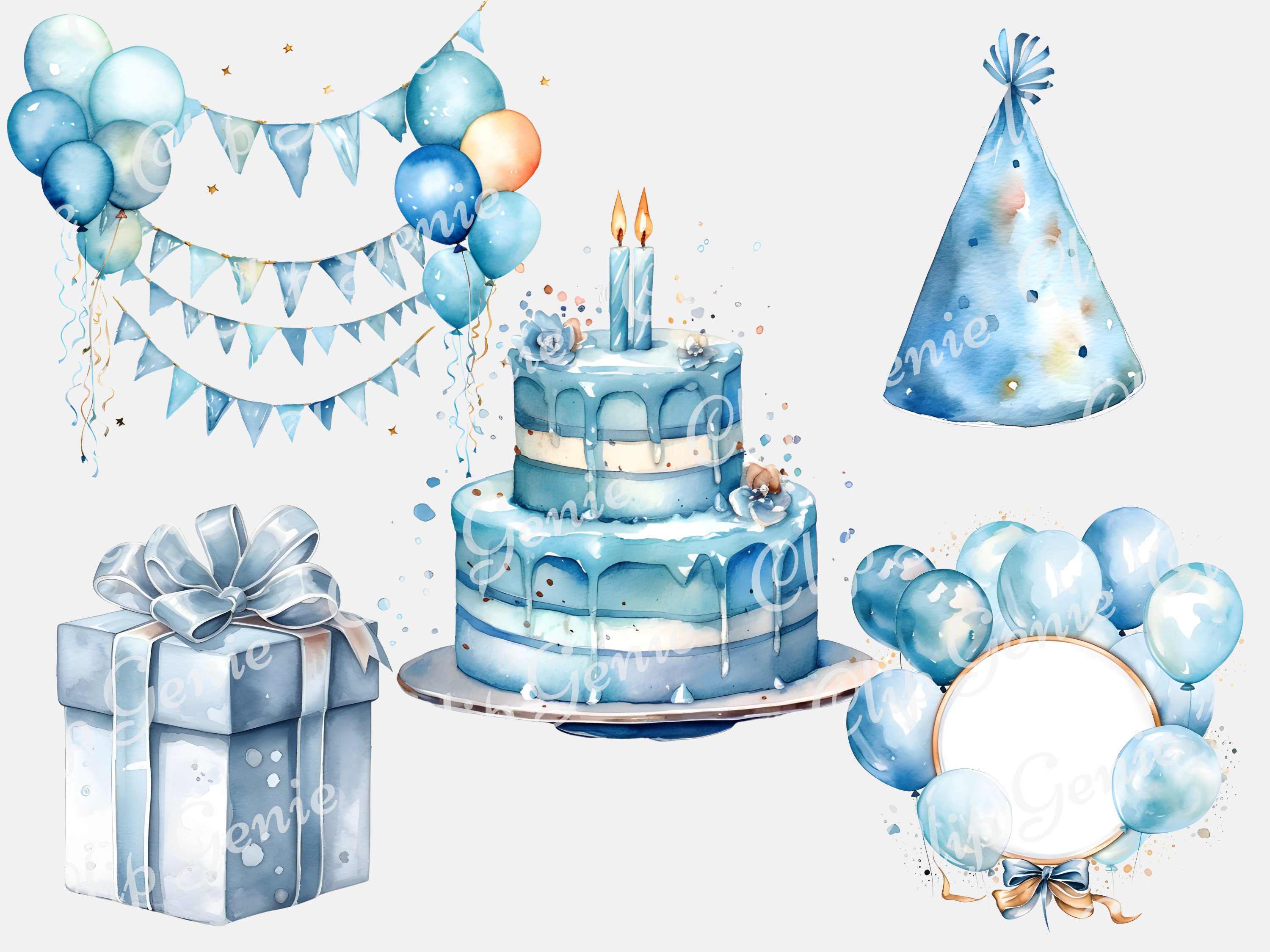 Blue Birthday Clipart Watercolor Birthday PNG Blue Balloons - Etsy UK