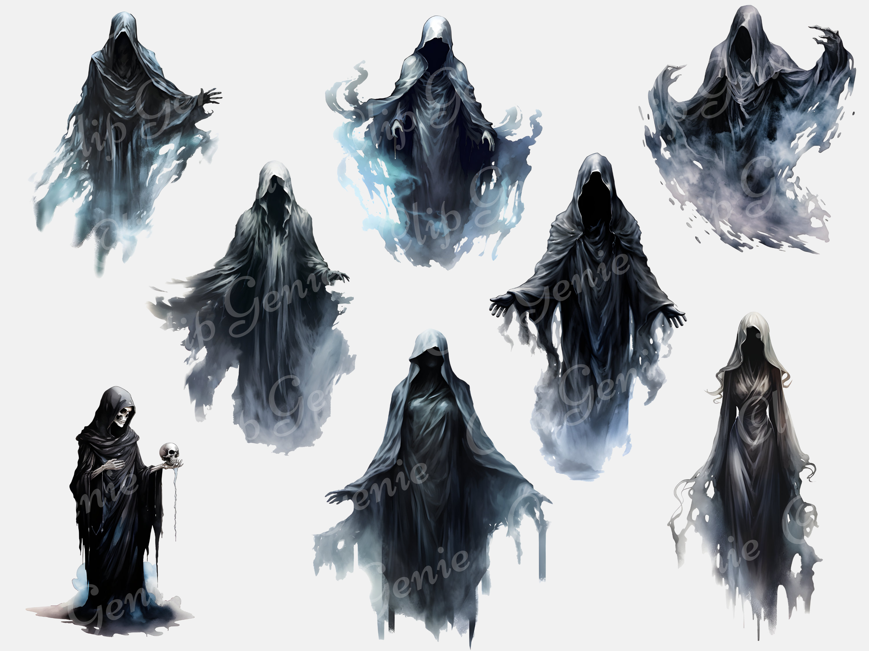 Creepy Phantom Clipart, Ghost PNG, Scary Spirit Clipart, Wraith PNG ...