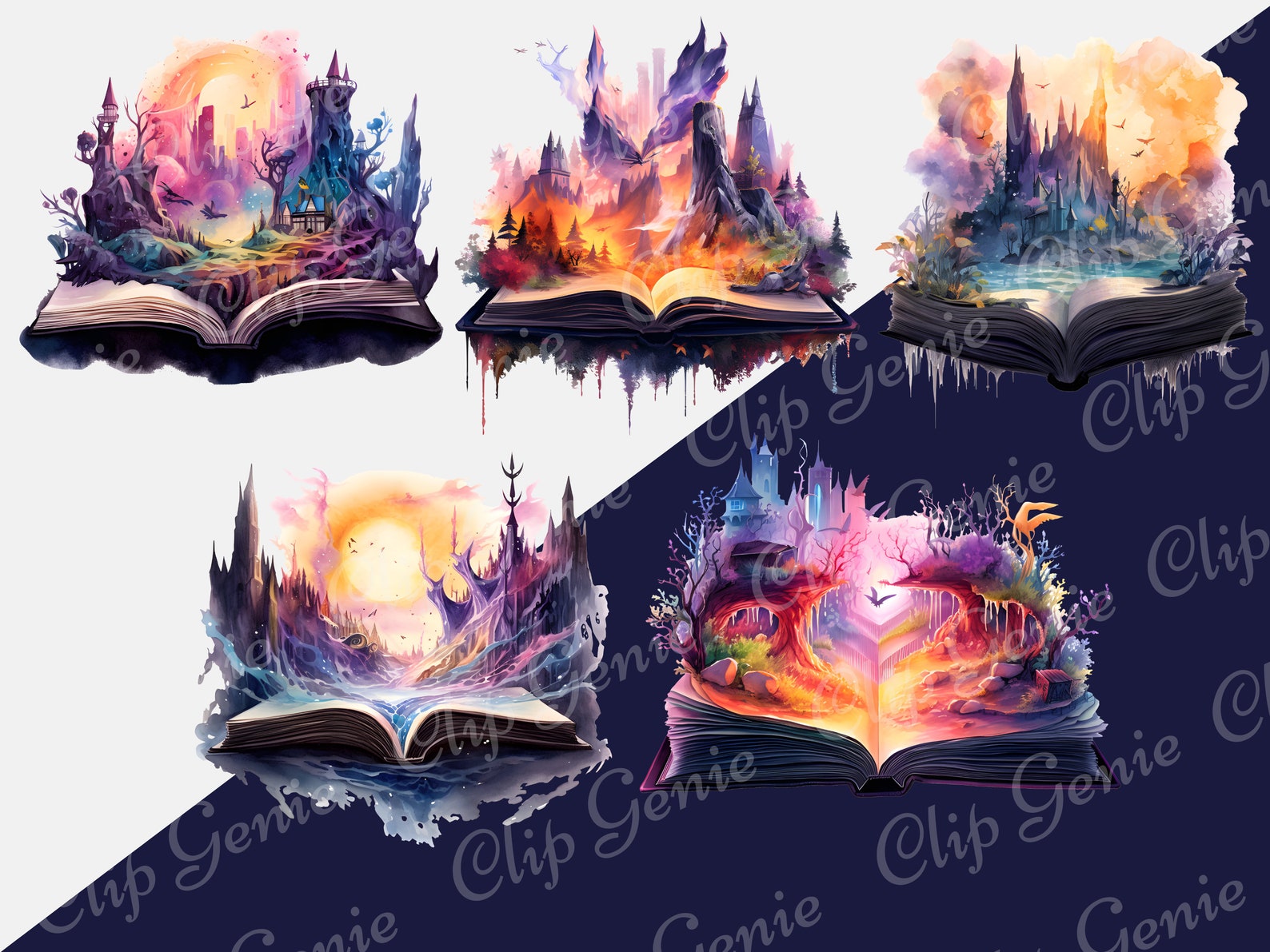 Colorful Fantasy Books Clipart, Open Fantasy Books PNG, Magical Books ...